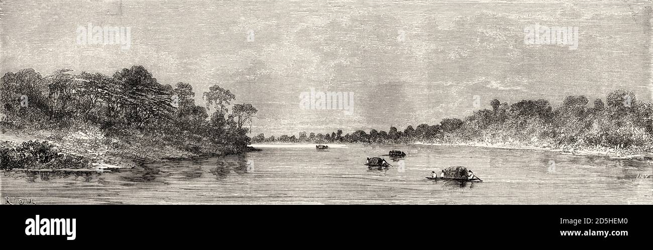 Apu Paru river in Sacramento plains, Peru, South America. Old XIX ...