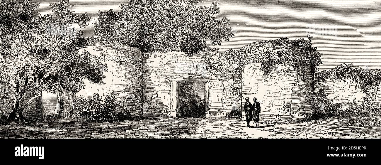 Lefke gate in Iznik, Turkey. Old XIX century engraved from Le Tour du ...