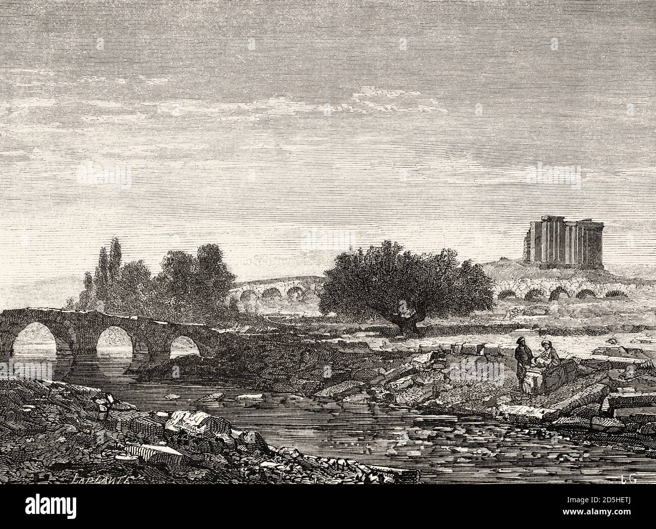 Bridge on Rhyndacus river, Zeus and Cybele temple in background ...