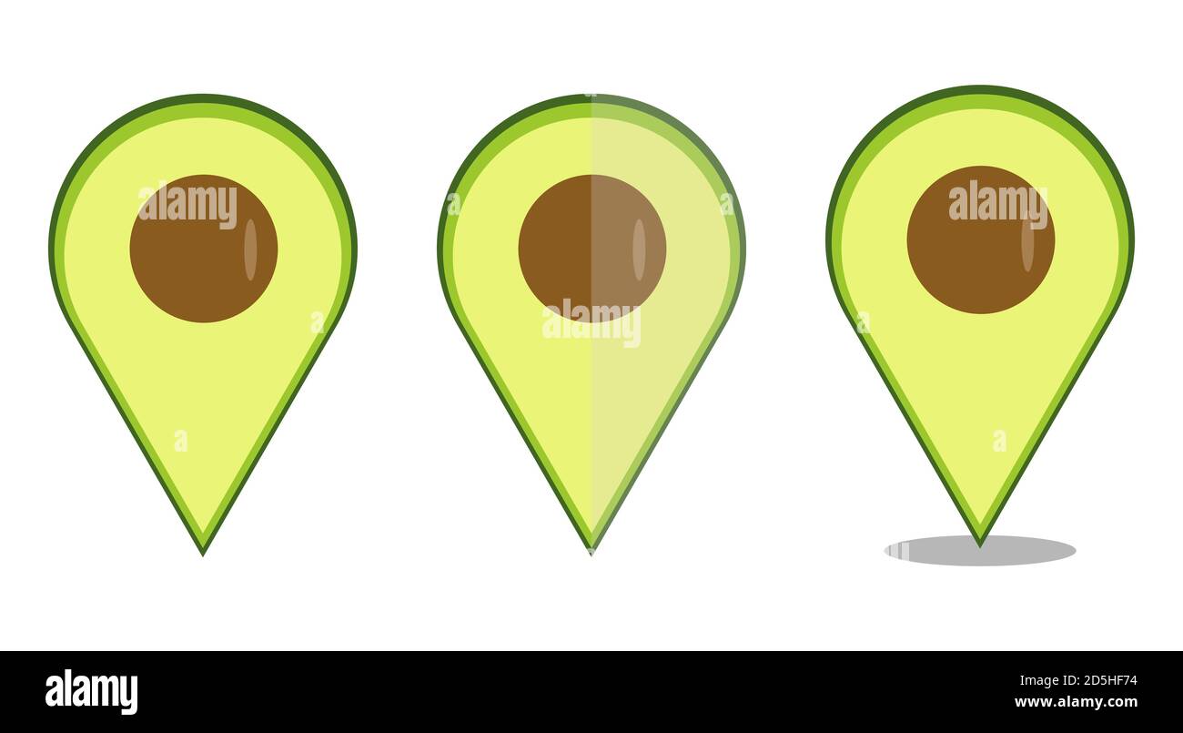 Avocado map pointer navigation icons set isolated. Avocado logo vector ...