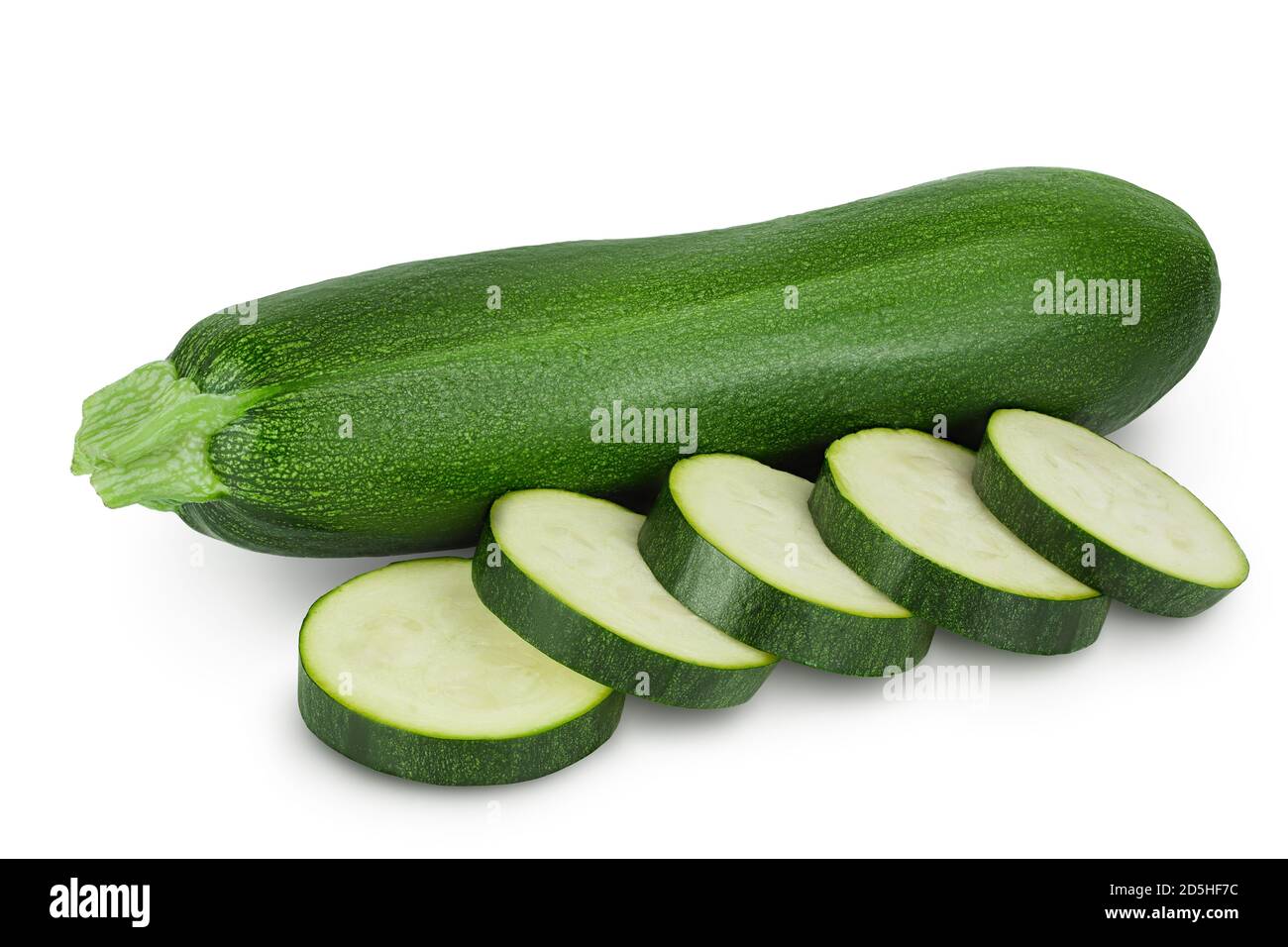 Fresh whole and sliced zucchini isolated on white background with ...