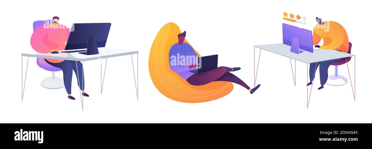 Men with computers flat vector illustrations set Stock Vector Image ...