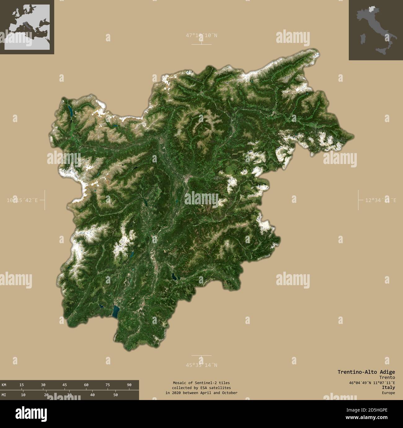 Trentino-Alto Adige, autonomous region of Italy. Sentinel-2 satellite ...