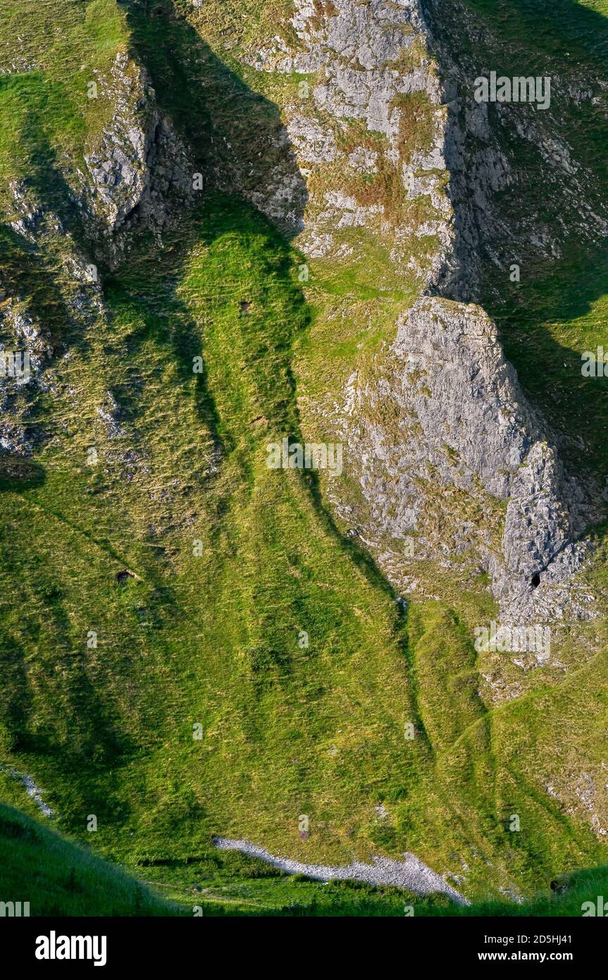 Steep slopes and sharp edges of rock in the deep gorge of reef ...