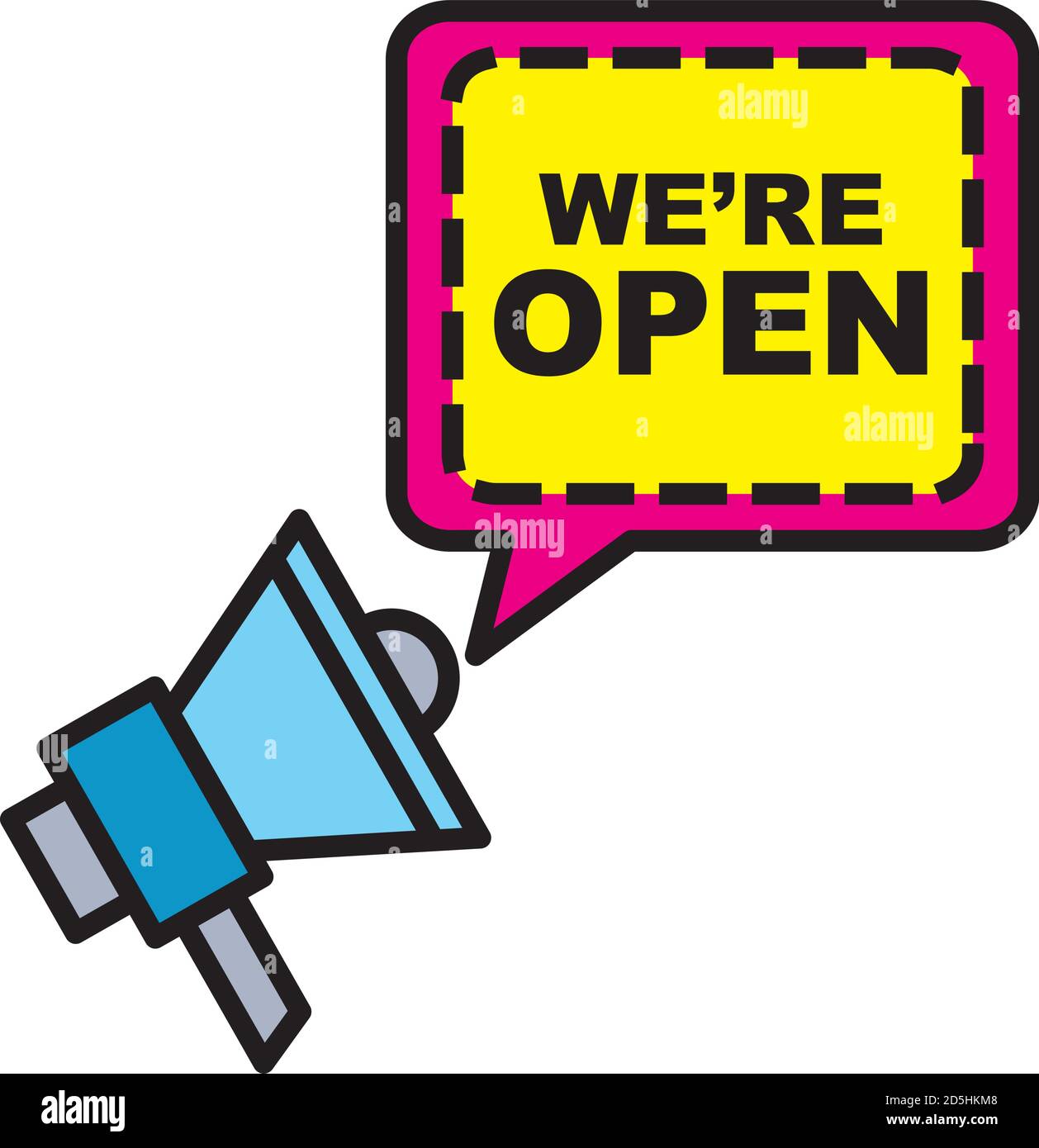 we are open bubble with megaphone line and fill style icon vector ...