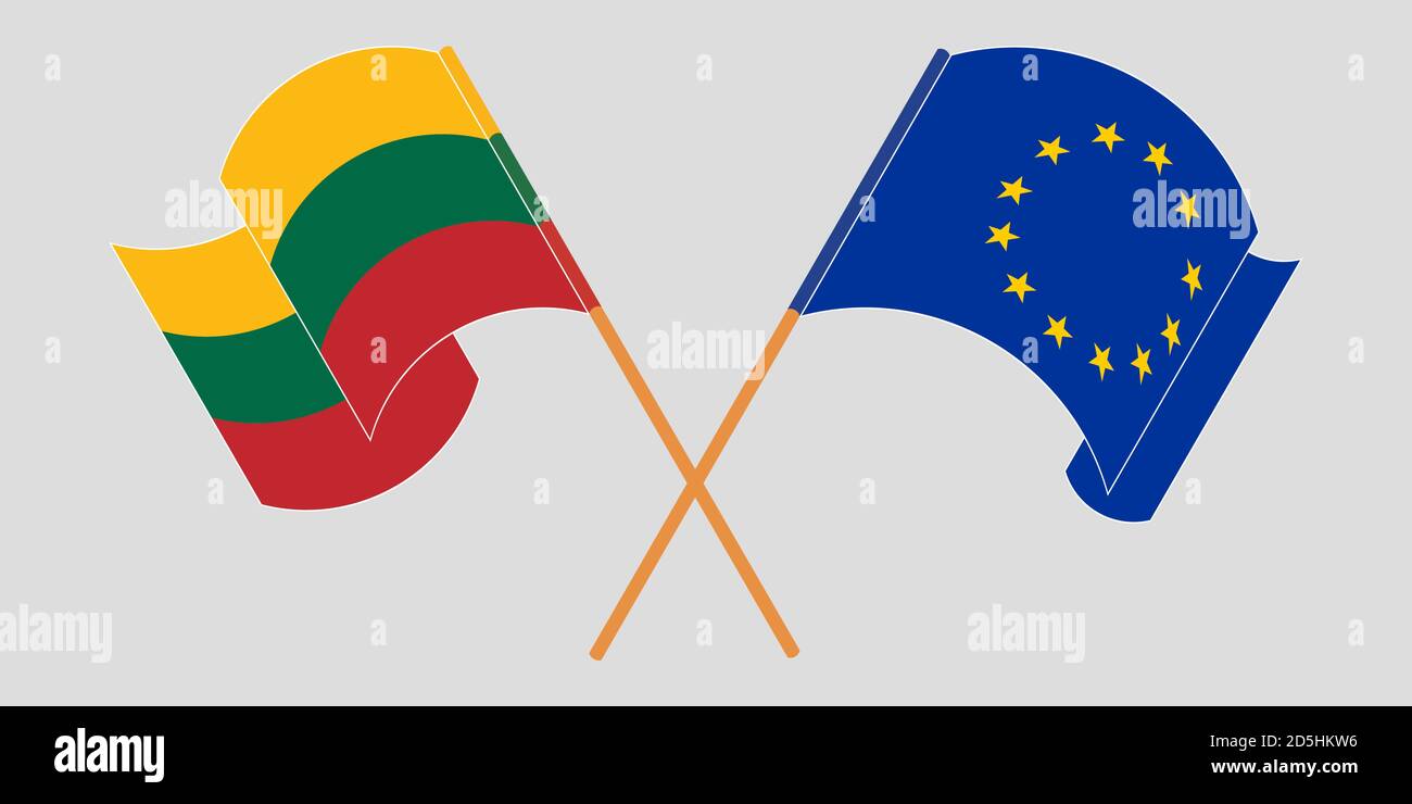 Crossed flags of Lithuania and the EU. Official colors. Correct ...
