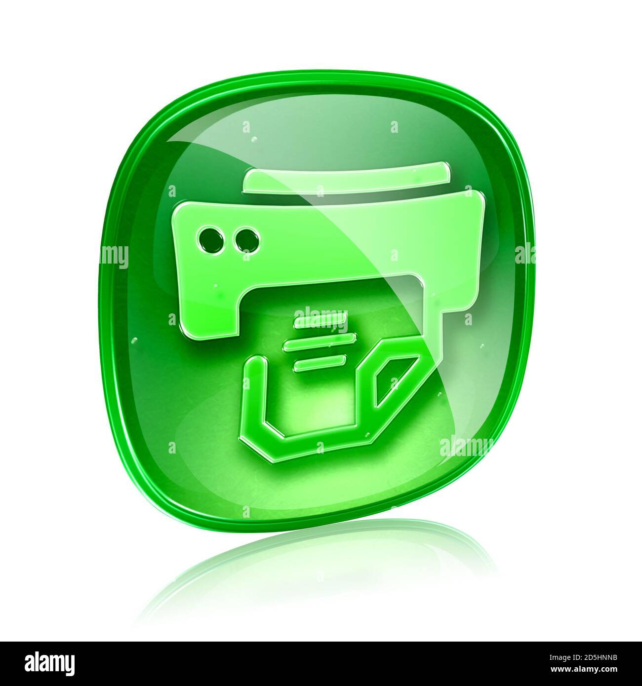 Printer icon green glass, isolated on white background Stock Photo - Alamy