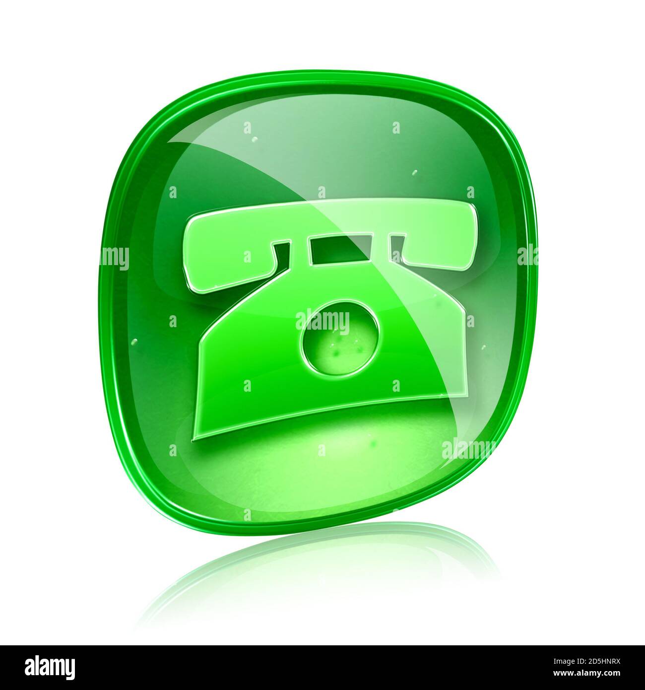 phone icon green glass, isolated on white background Stock Photo - Alamy