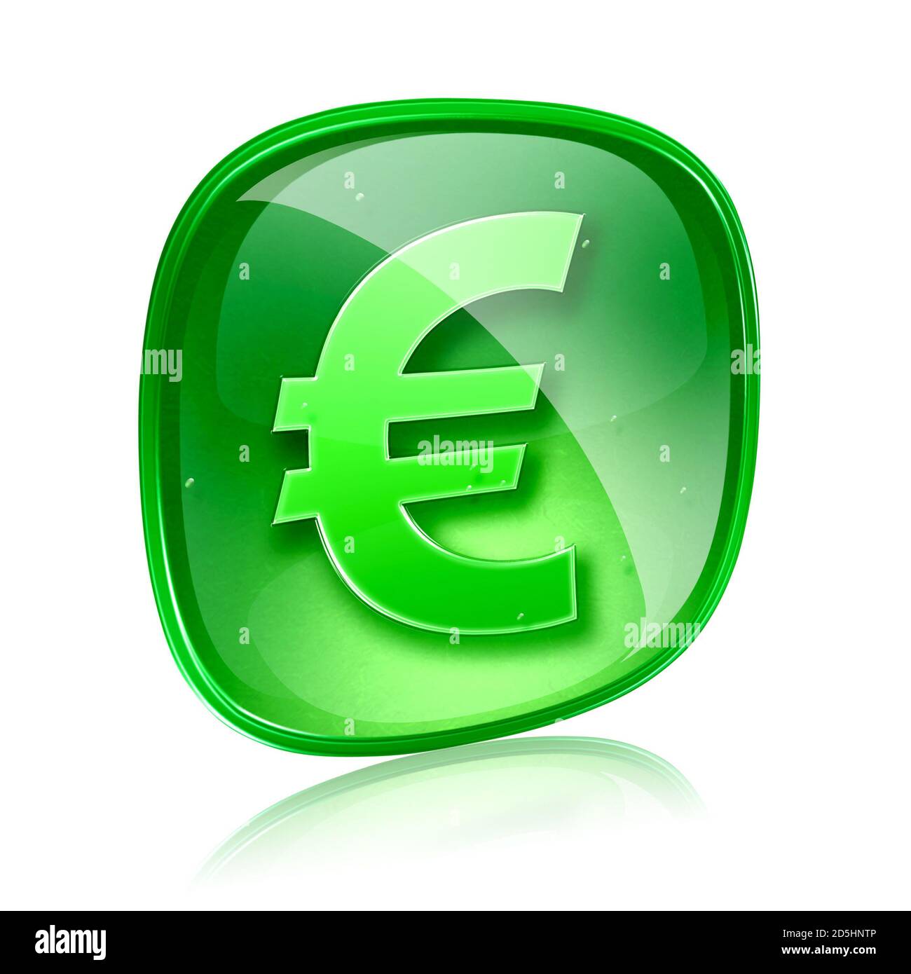 Euro icon green glass, isolated on white background Stock Photo - Alamy