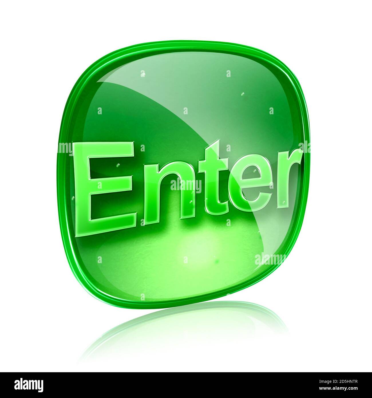 Enter icon green glass, isolated on white background Stock Photo - Alamy