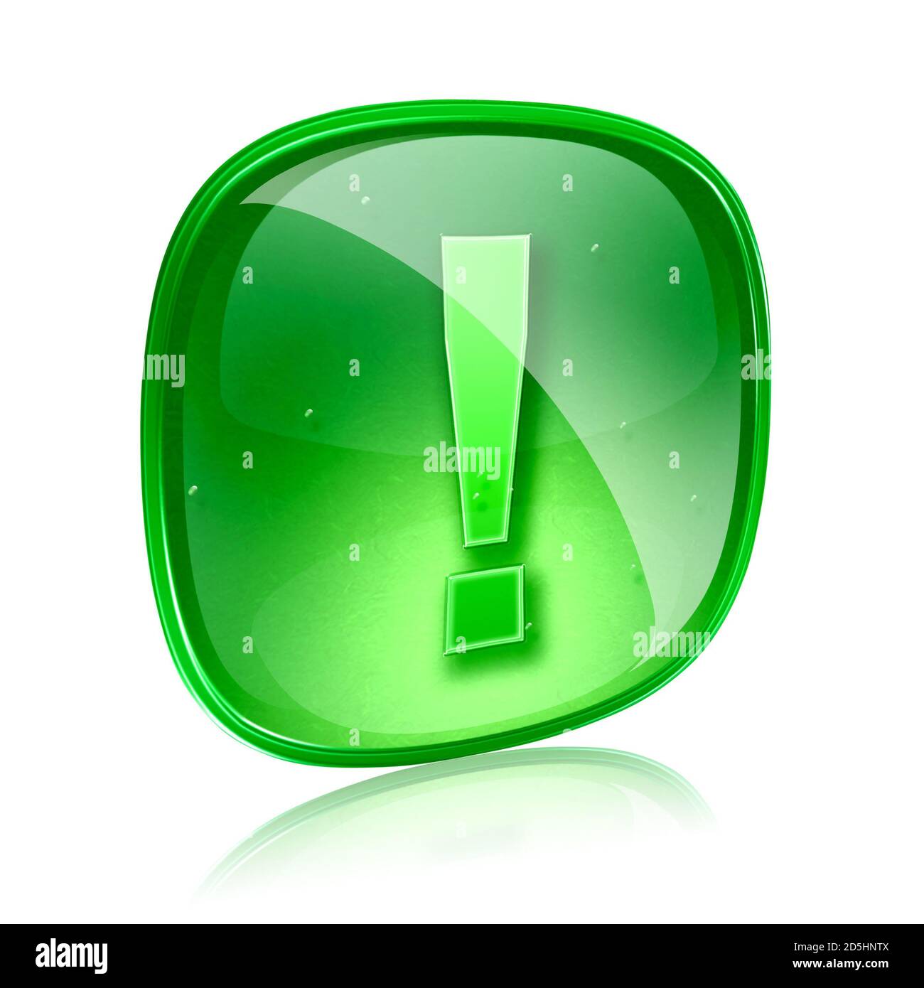 Exclamation symbol icon green glass, isolated on white background Stock ...