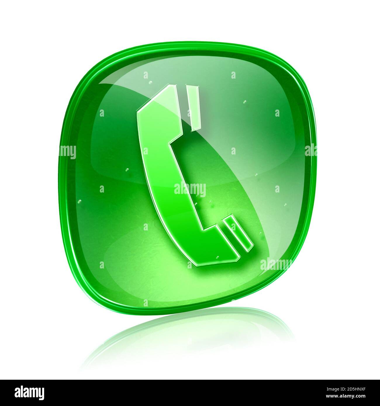 phone icon green glass, isolated on white background Stock Photo - Alamy
