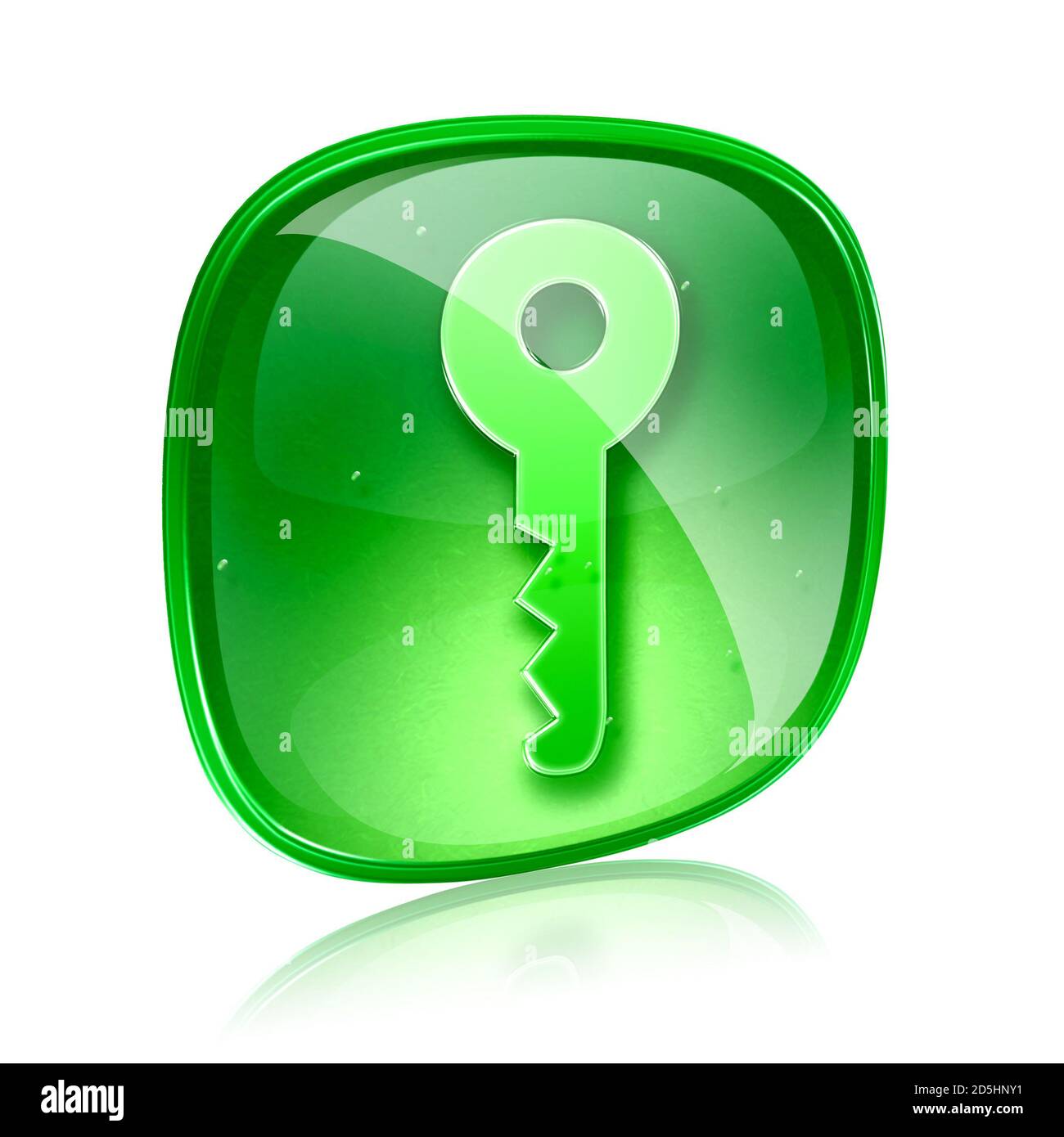Key icon green glass, isolated on white background Stock Photo - Alamy