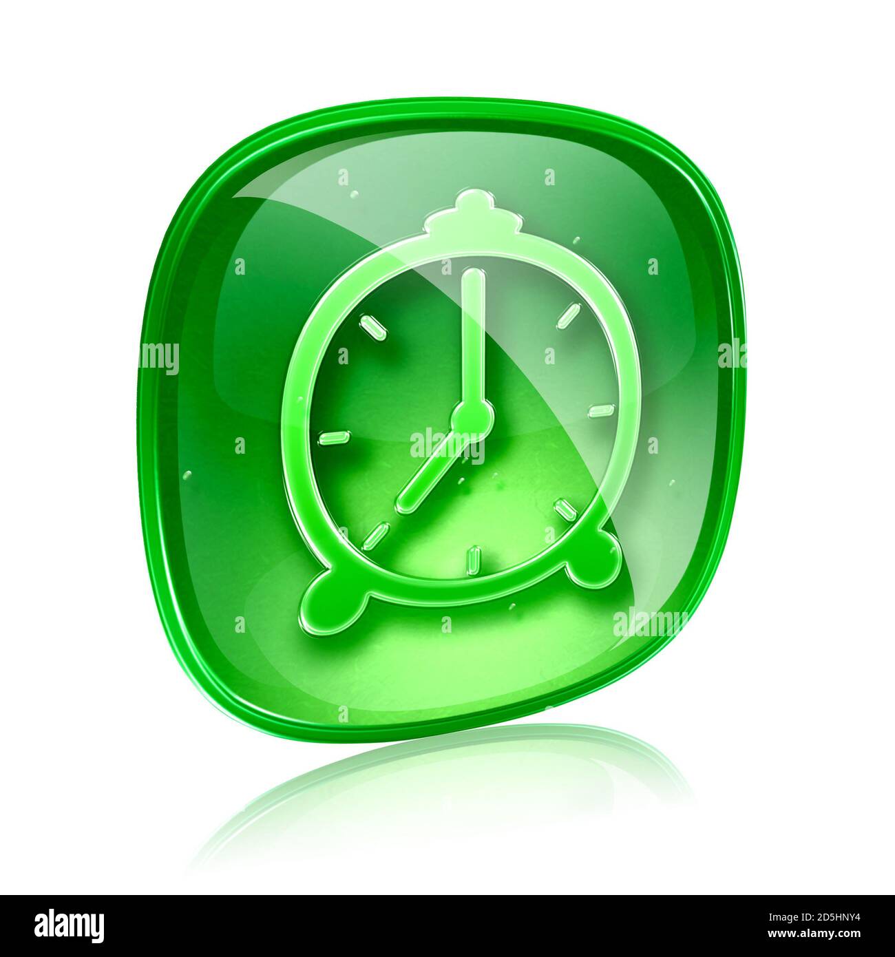 Clock icon green glass, isolated on white background Stock Photo - Alamy