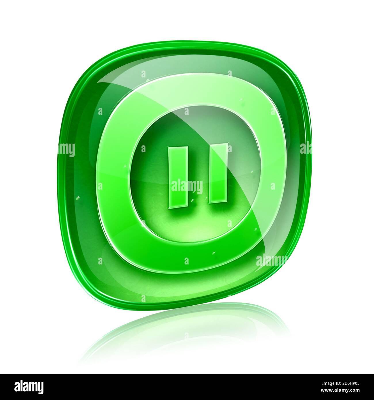 Pause icon green glass, isolated on white background Stock Photo - Alamy