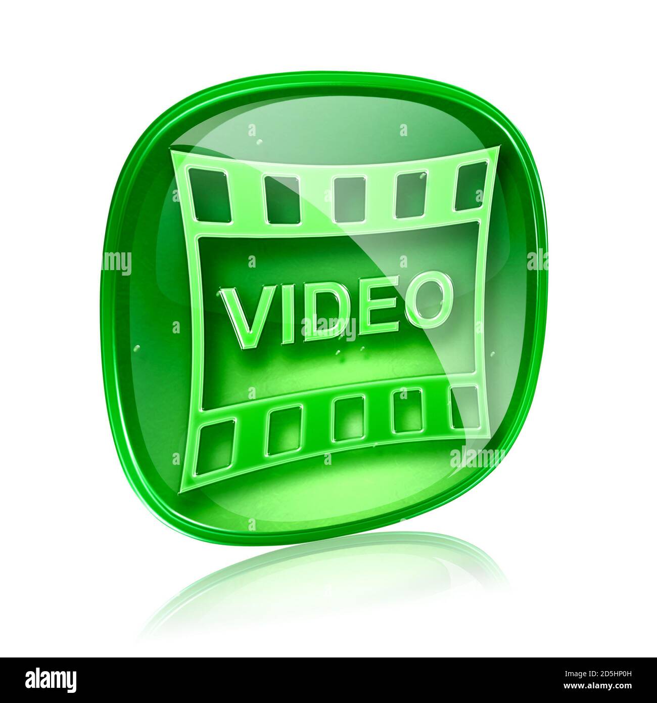 Film icon green glass, isolated on white background Stock Photo - Alamy