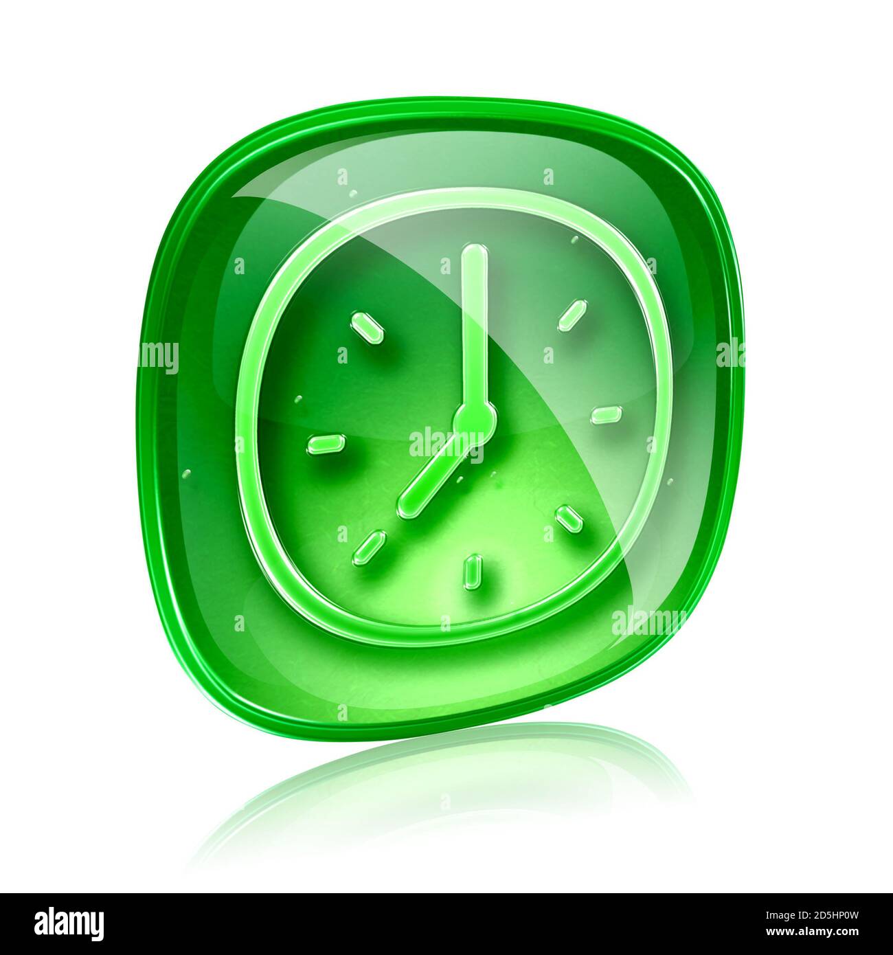 clock icon green glass, isolated on white background Stock Photo - Alamy