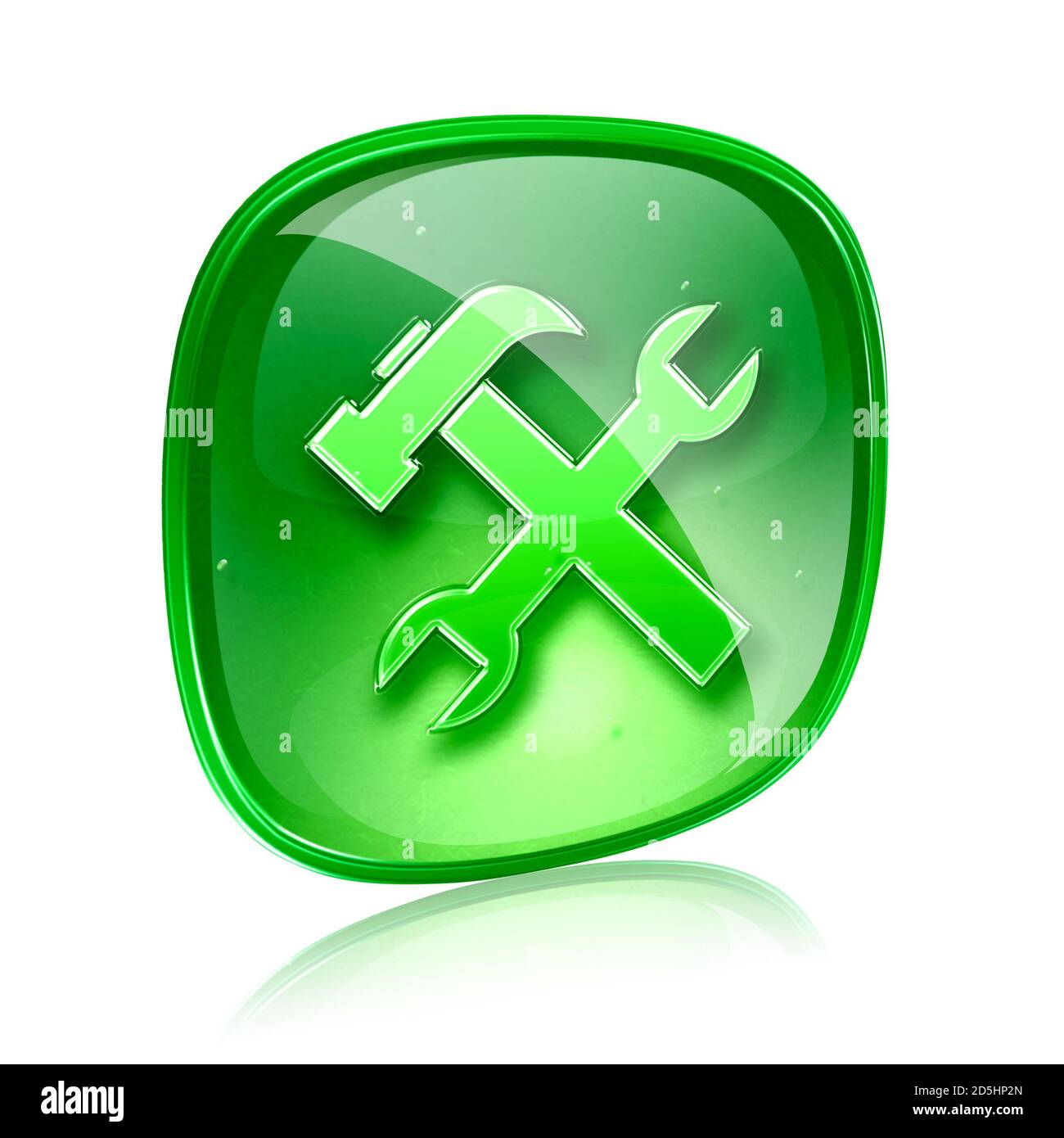 Tools icon green glass, isolated on white background Stock Photo - Alamy