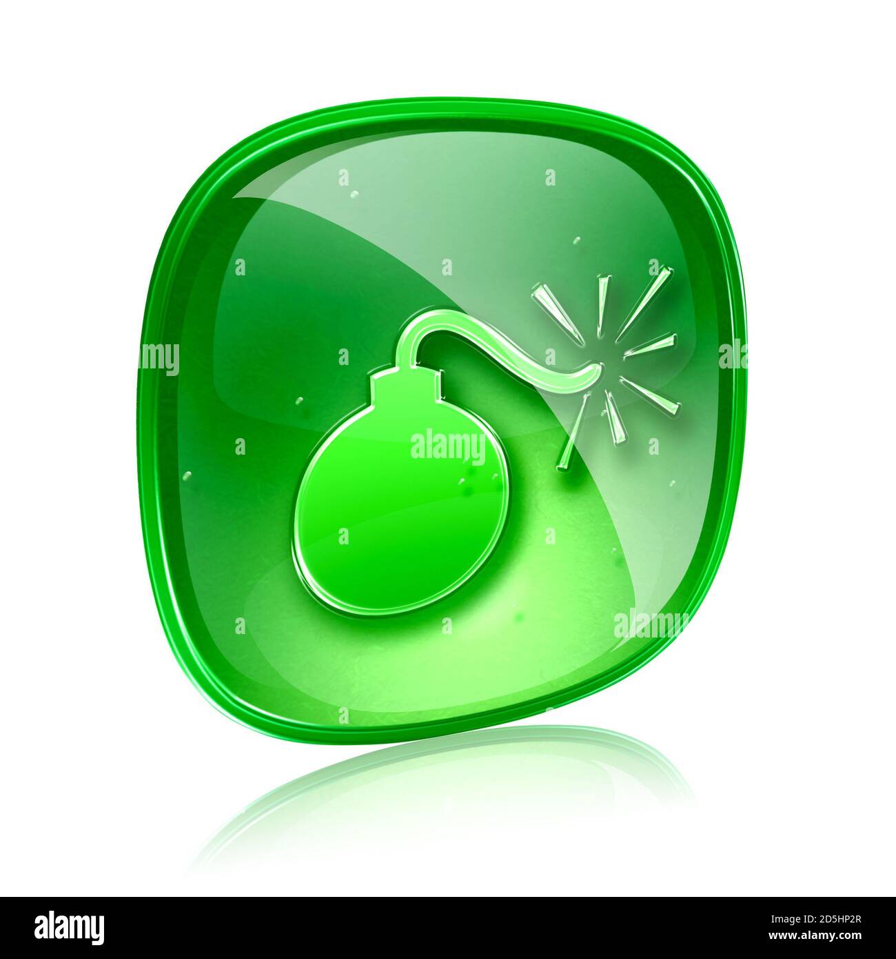 bomb icon green glass, isolated on white background Stock Photo - Alamy