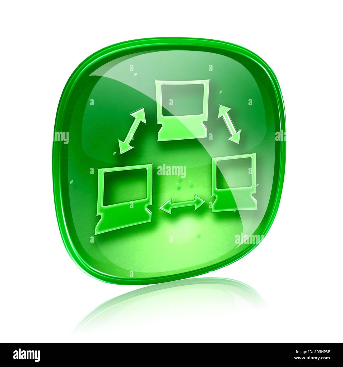 Network icon green glass, isolated on white background Stock Photo - Alamy