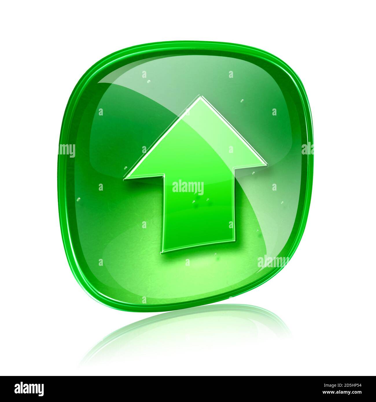 Upload icon green glass, isolated on white background Stock Photo - Alamy