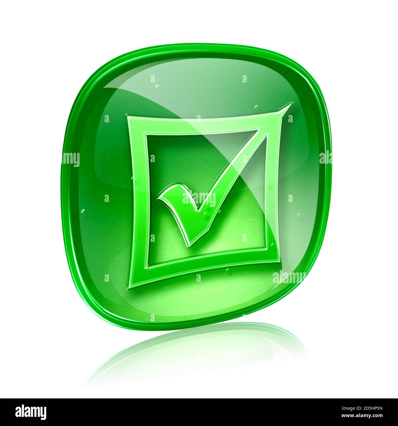 check icon green glass, isolated on white background Stock Photo - Alamy
