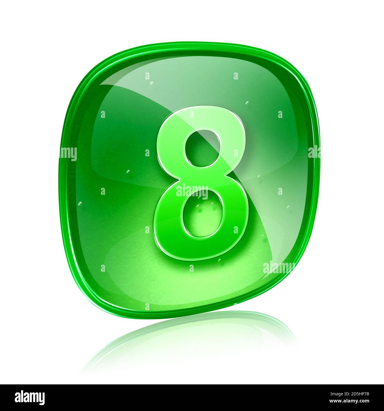 Number eight icon green glass, isolated on white background Stock Photo ...