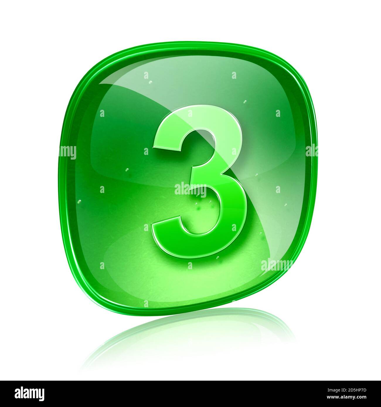 Number three icon green glass, isolated on white background Stock Photo ...