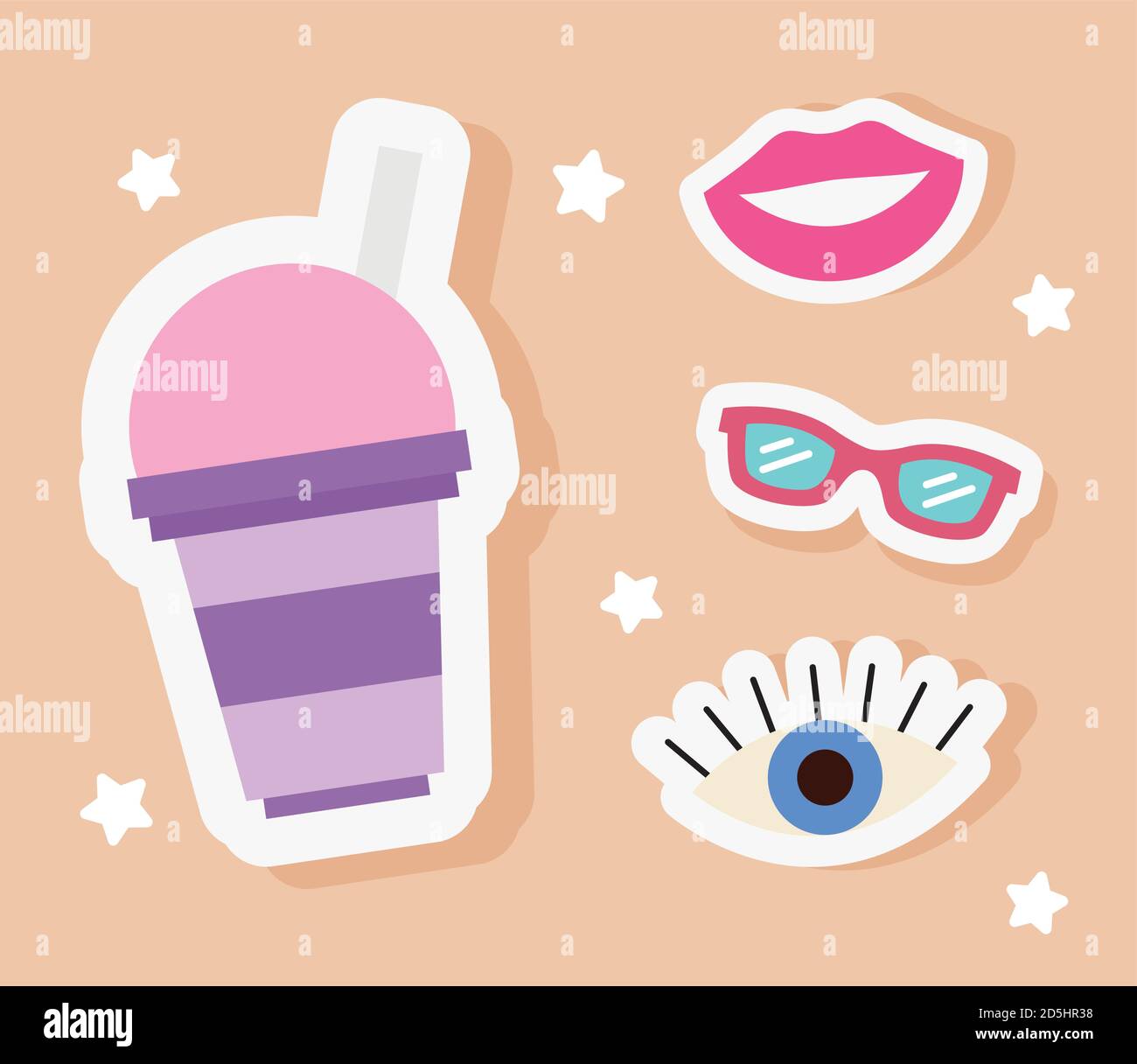cute milkshake and stickers flat style icon set vector design Stock ...