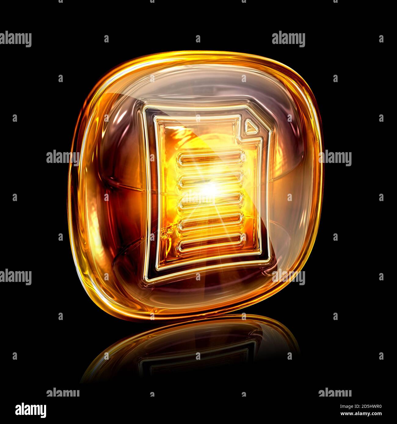 Document icon amber, isolated on black background Stock Photo - Alamy