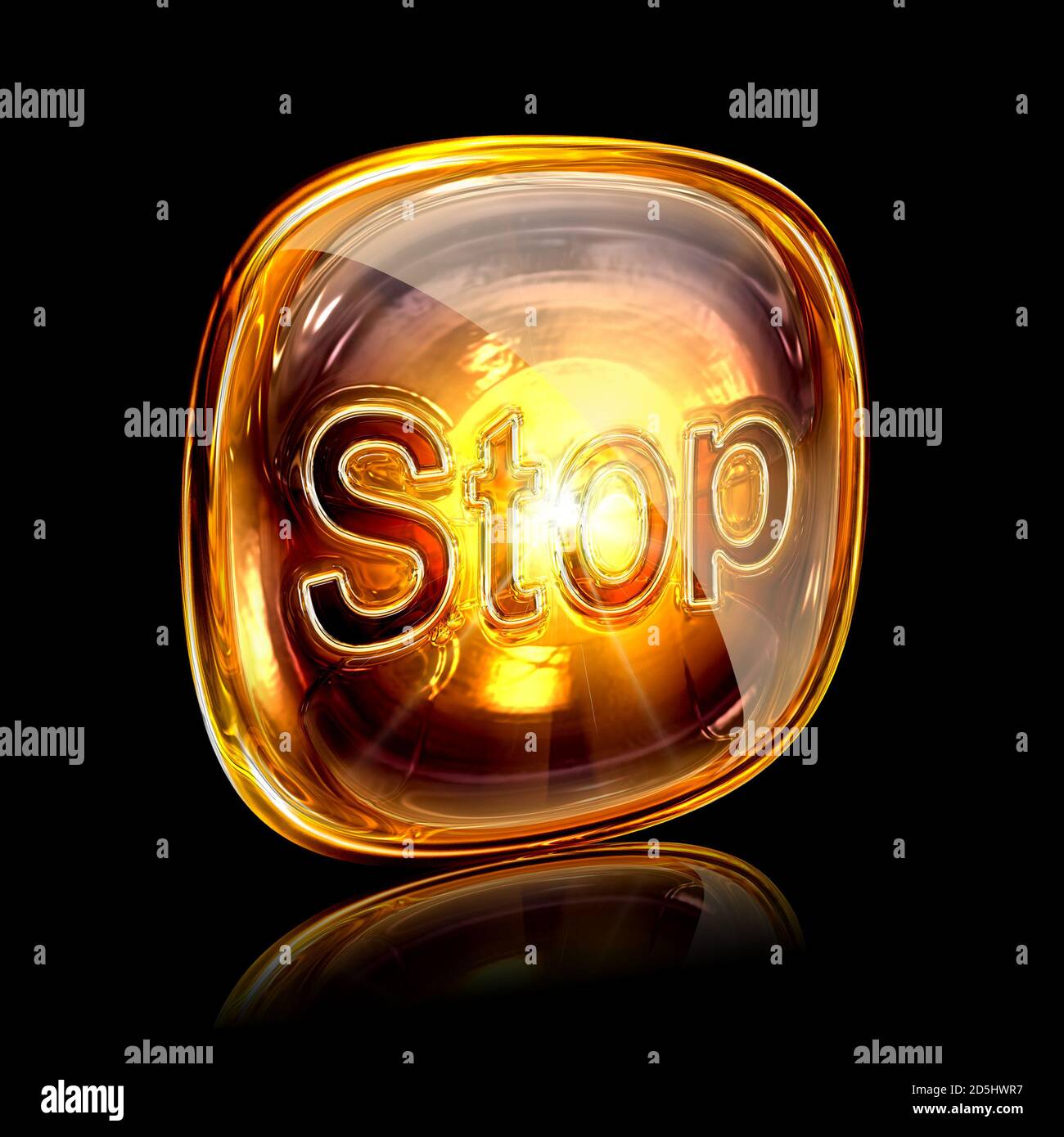 Stop icon amber, isolated on black background Stock Photo - Alamy
