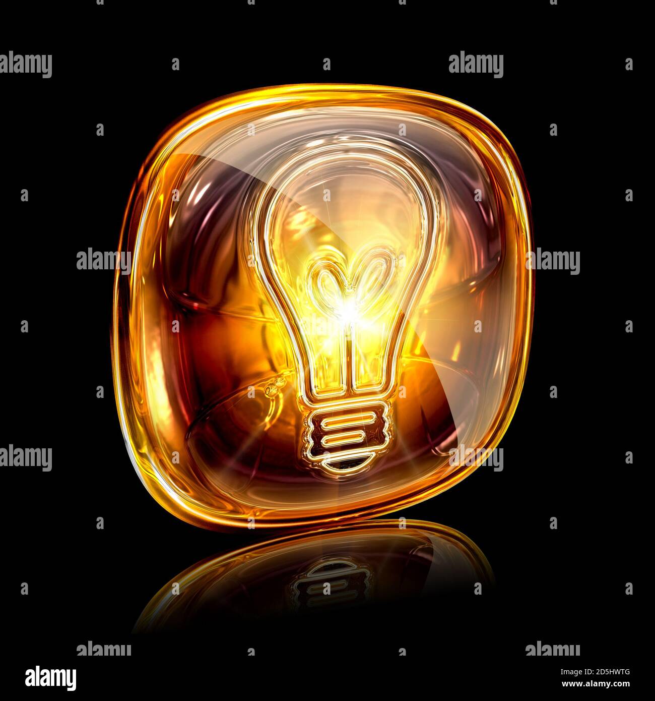 Bulb icon amber, isolated on black background Stock Photo - Alamy