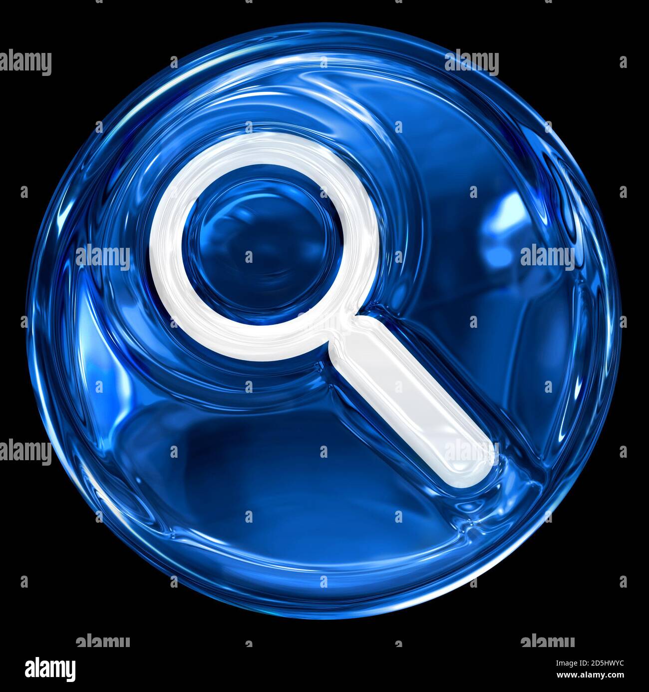 search and magnifier icon blue, isolated on black background Stock ...