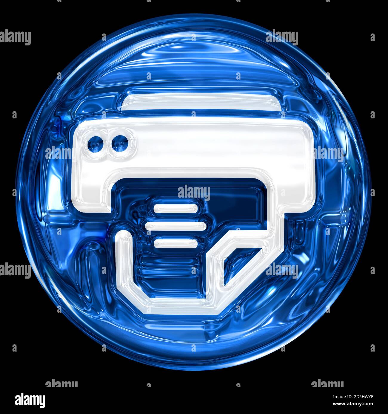 printer icon blue, isolated on black background Stock Photo - Alamy