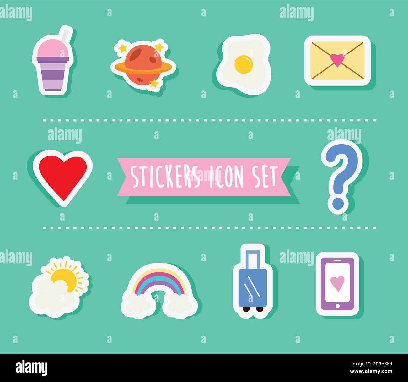 cute stickers flat style icons collection vector design Stock Vector ...