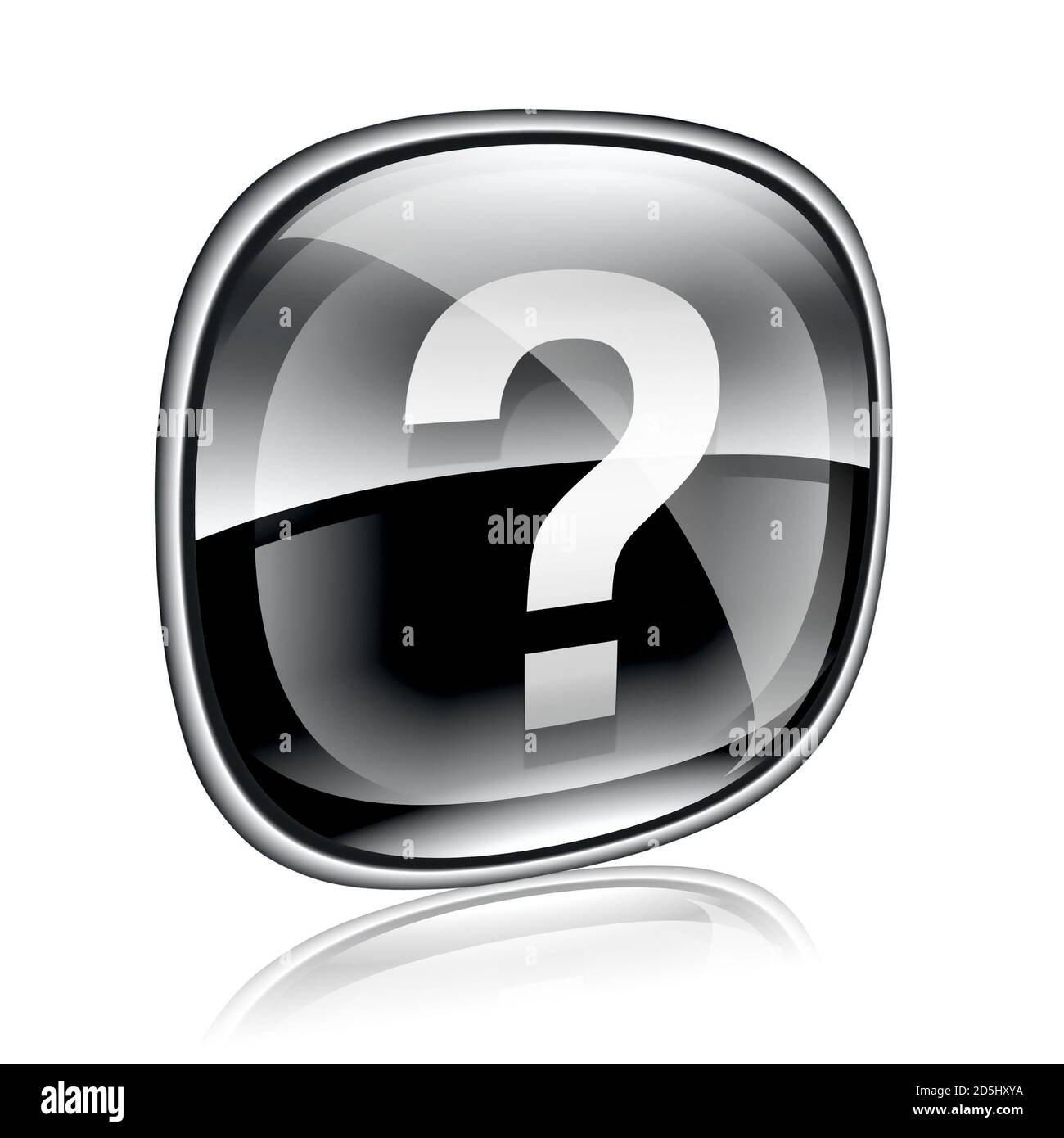 Help icon black glass, isolated on white background Stock Photo - Alamy