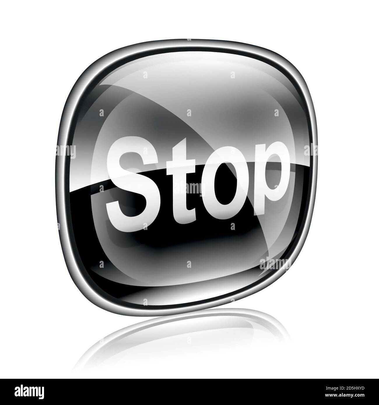 Stop icon black glass, isolated on white background Stock Photo - Alamy