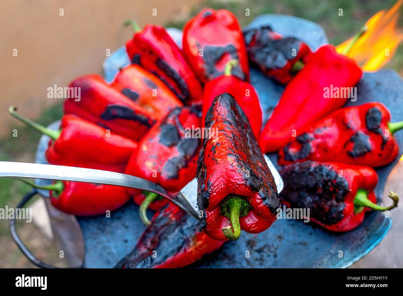 Closeup shot of red peppers being grilled on the barbeque Stock Photo ...