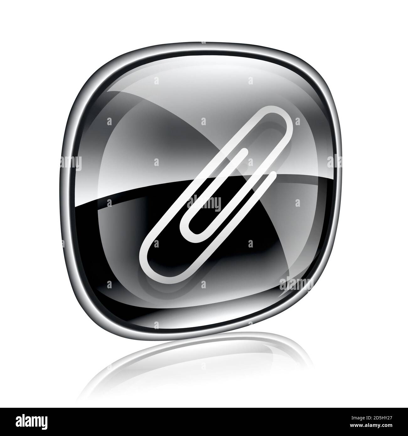 Paperclip icon black glass, isolated on white background Stock Photo ...