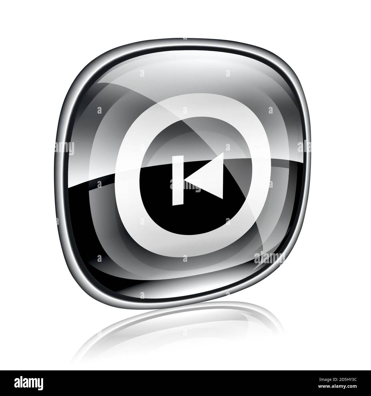 Rewind Back icon black glass, isolated on white background Stock Photo ...