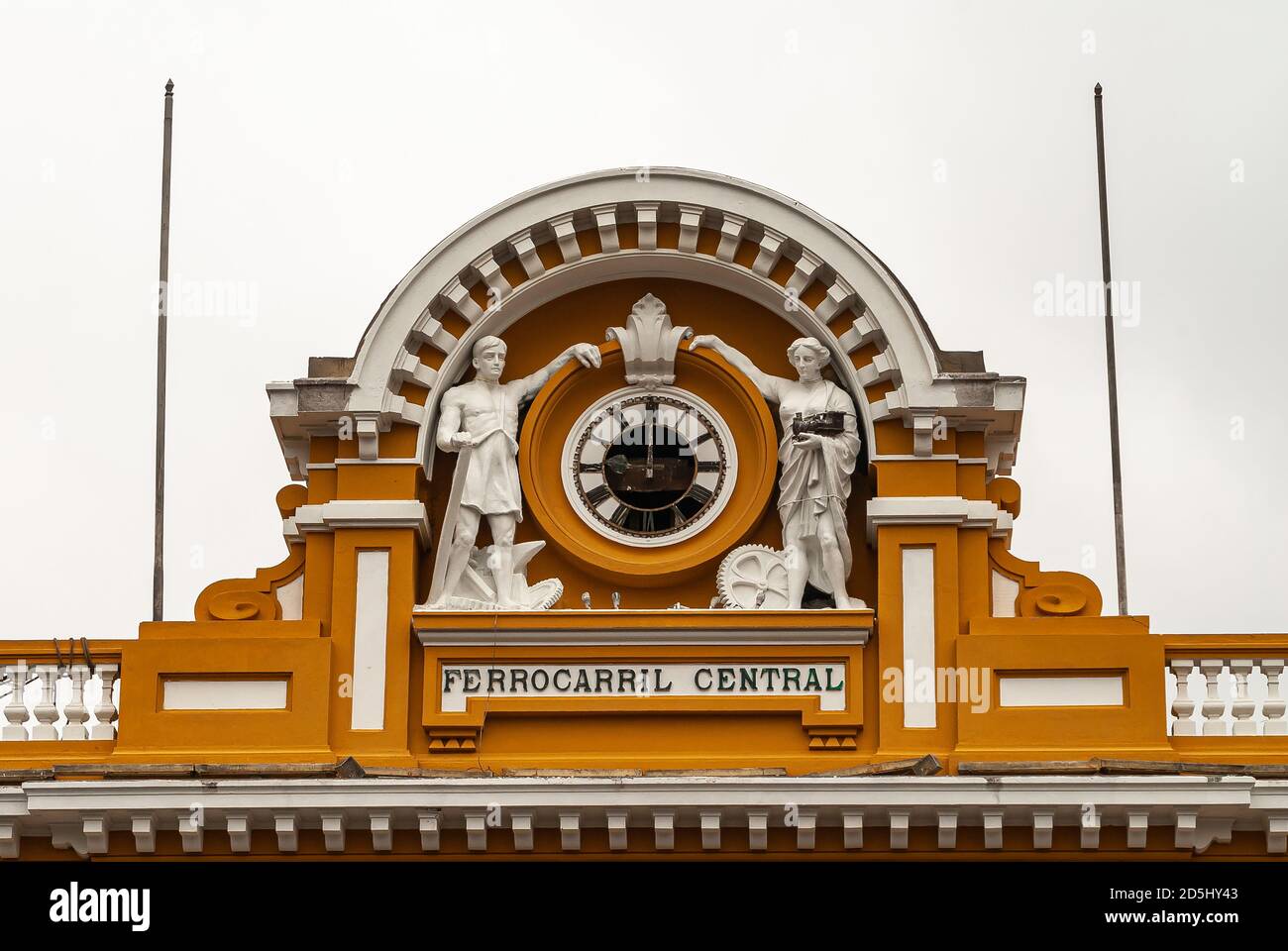 Lima, Peru - December 4, 2008: Closeup of clock piece with statues on ...