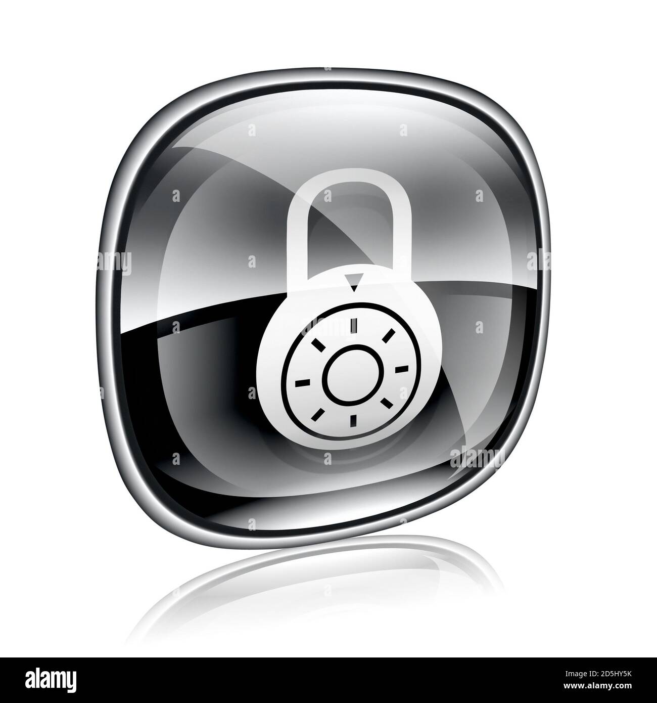 Lock off, icon black glass, isolated on white background Stock Photo ...