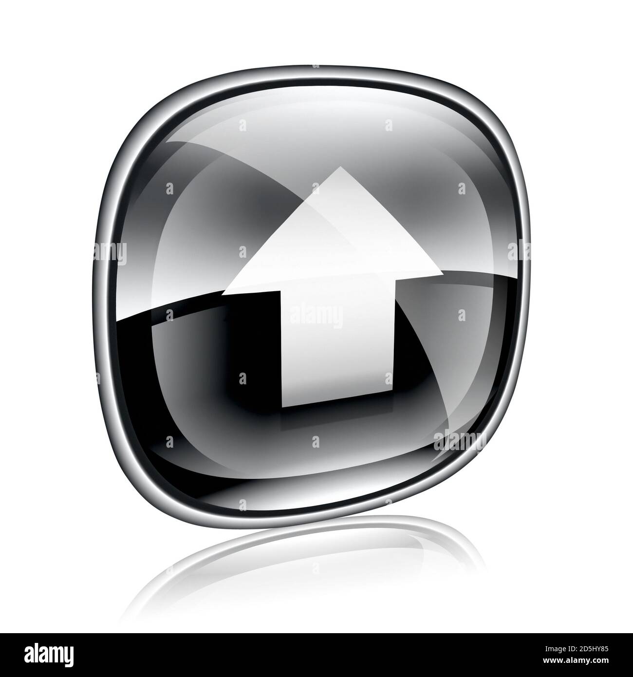 Upload icon black glass, isolated on white background Stock Photo - Alamy