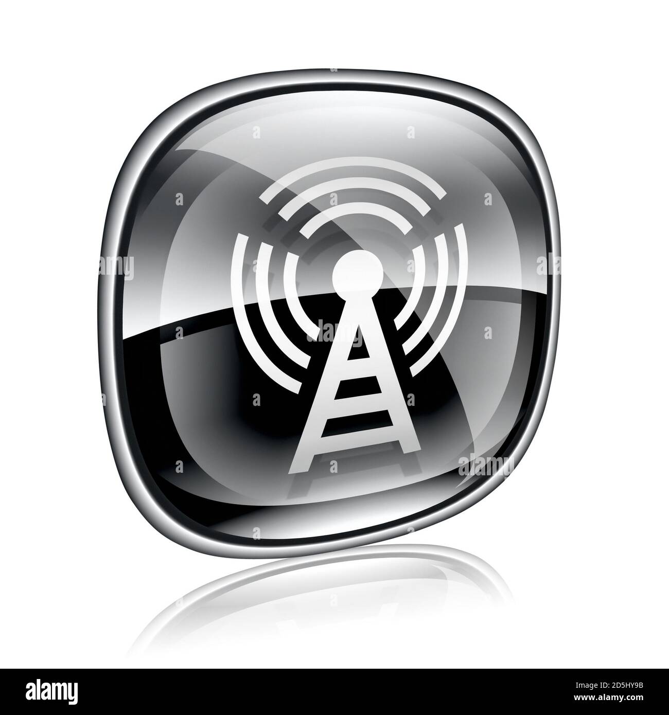 WI-FI tower icon black glass, isolated on white background Stock Photo ...