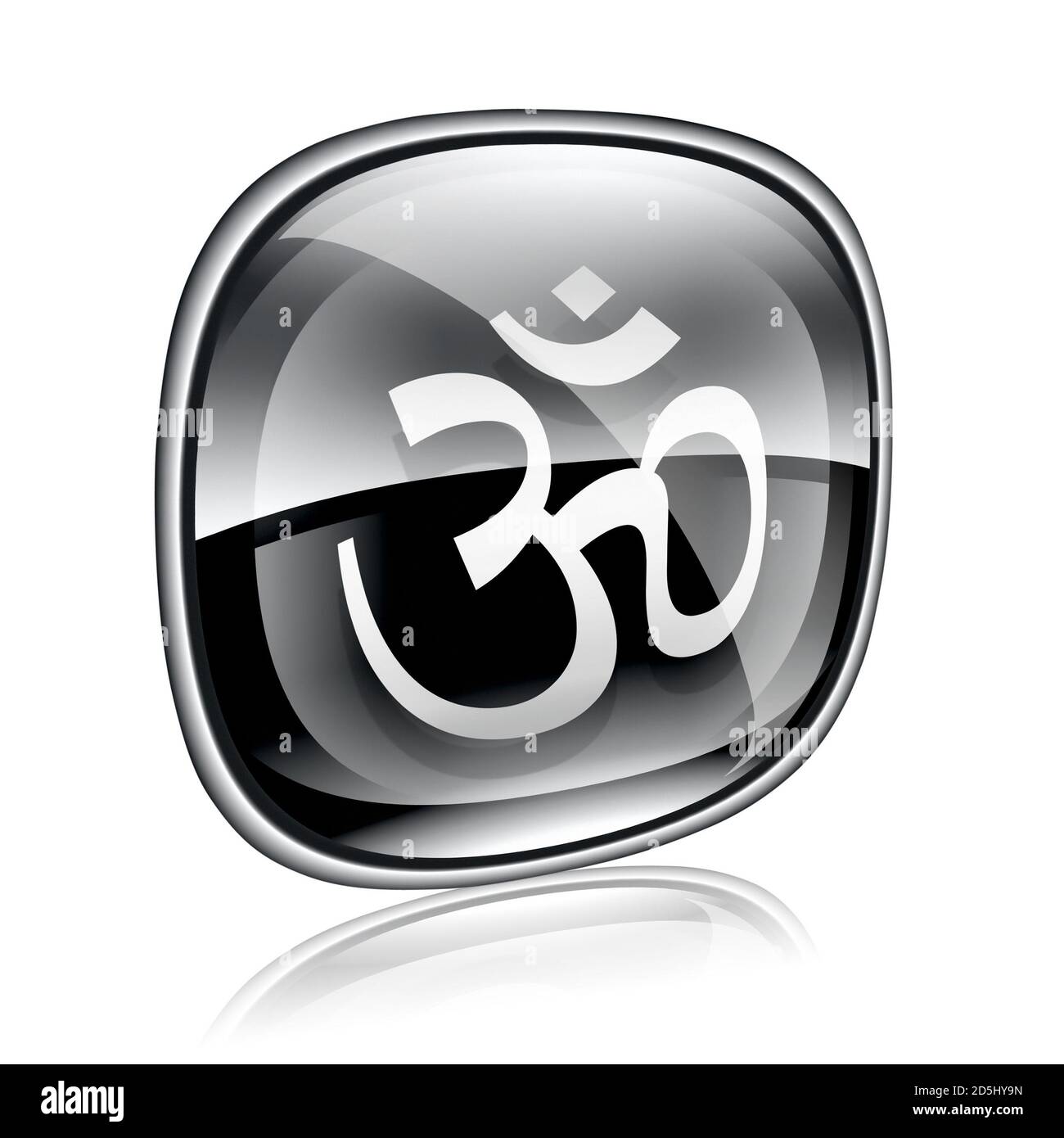 Om Symbol icon black glass, isolated on white background Stock Photo ...