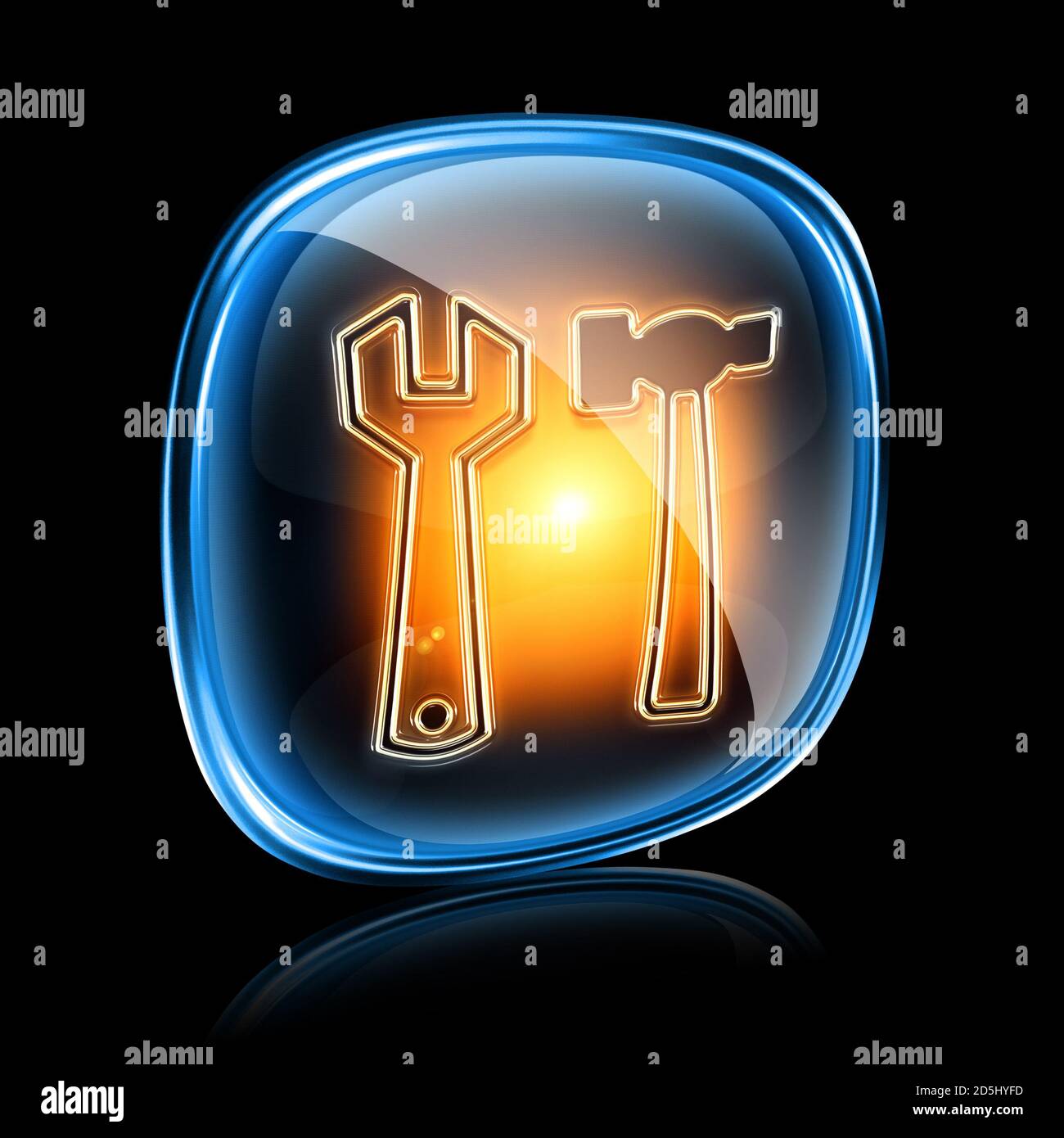 Tools icon neon, isolated on black background Stock Photo - Alamy