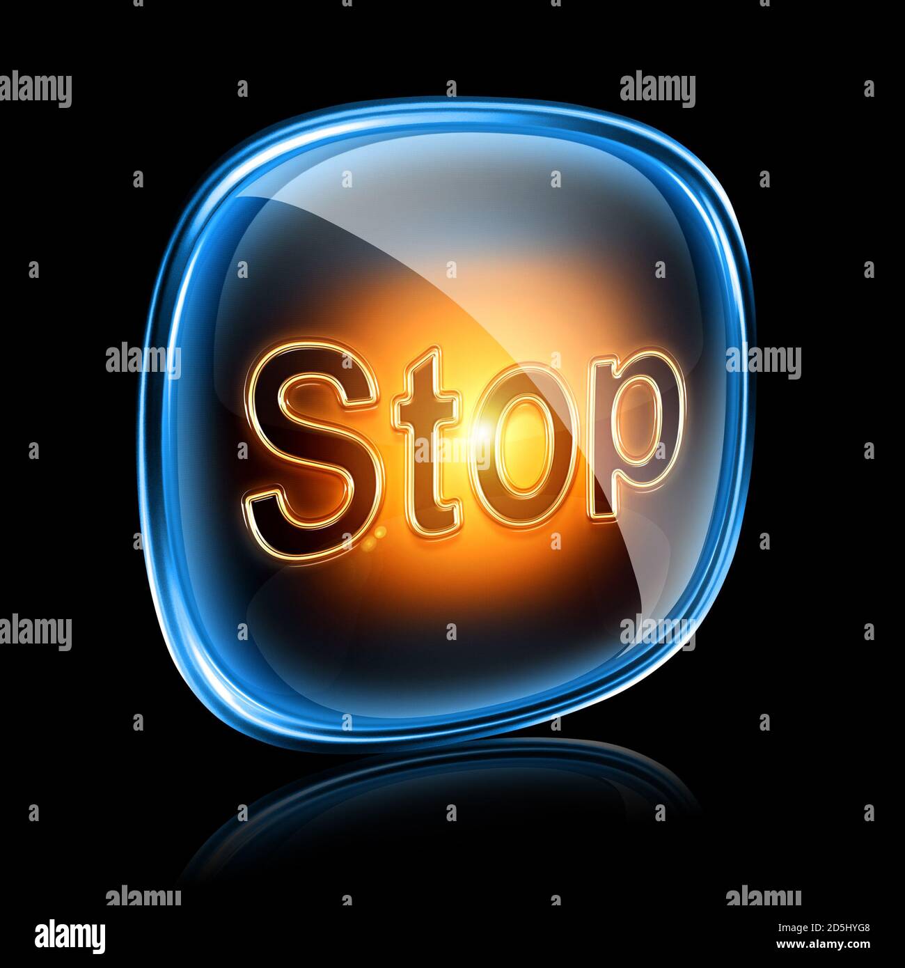 Stop icon neon, isolated on black background Stock Photo - Alamy