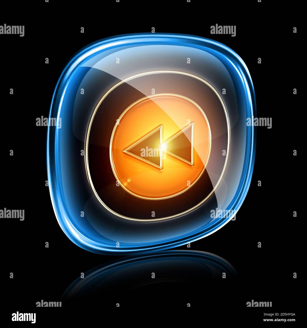 Rewind Back icon neon, isolated on black background Stock Photo - Alamy