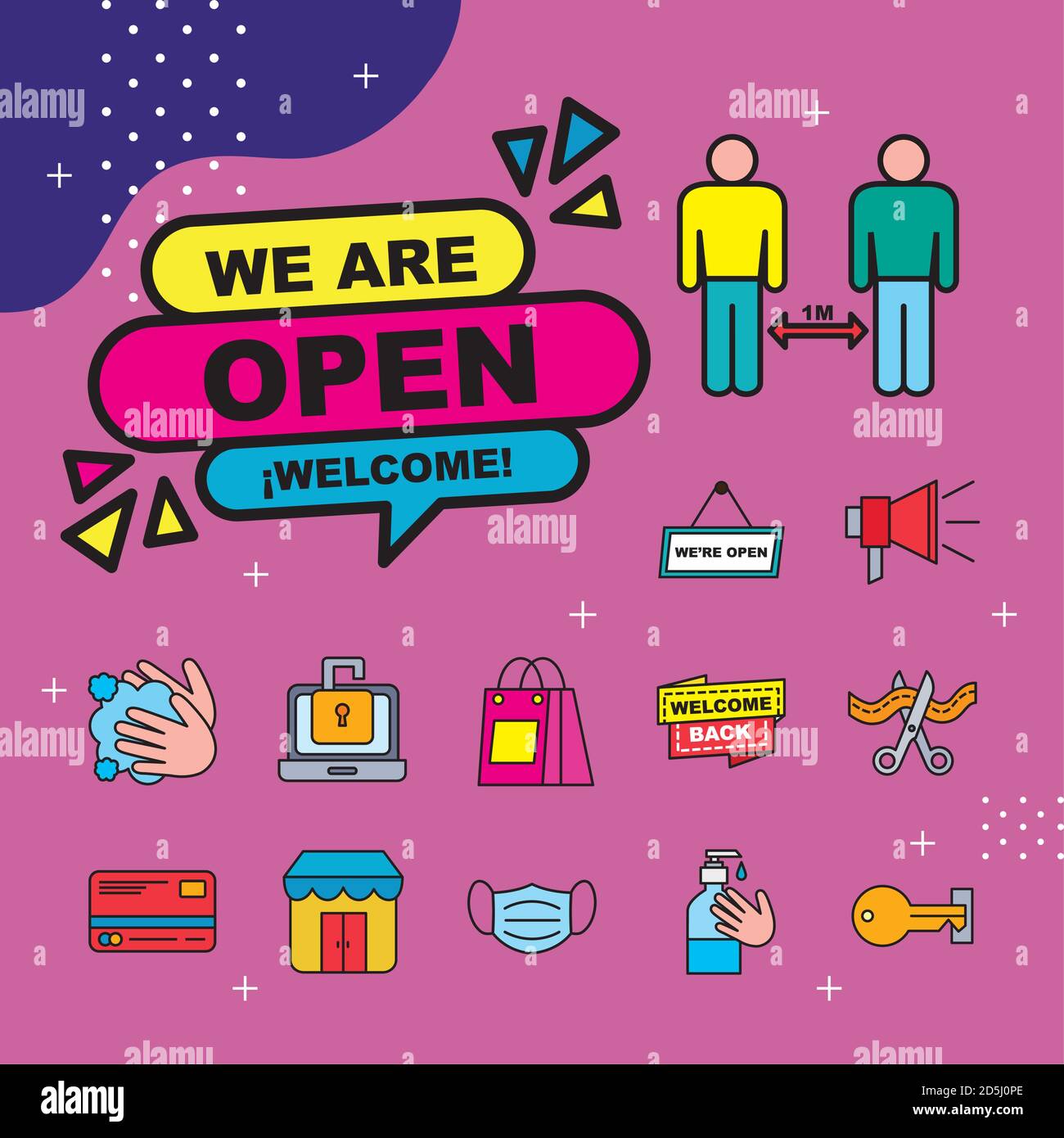 we are open line and fill style icon collection vector design Stock ...