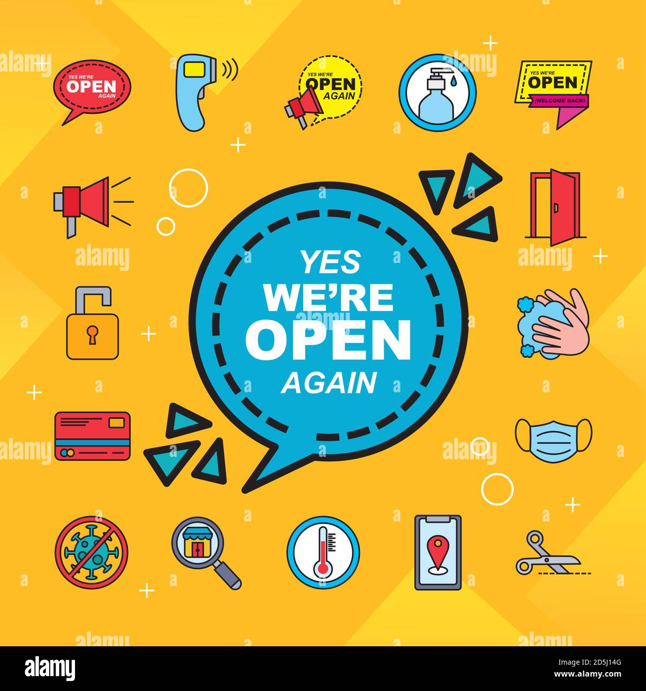 we are open line and fill style set of icons vector design Stock Vector ...